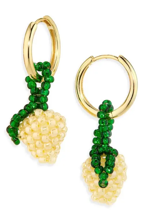 PURA UTZ Beaded Charm Drop Hoop Earrings - Yellow / Green