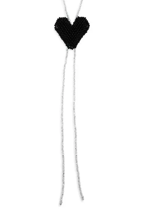 PURA UTZ Beaded Heart Bolo Necklace - Silver / Black