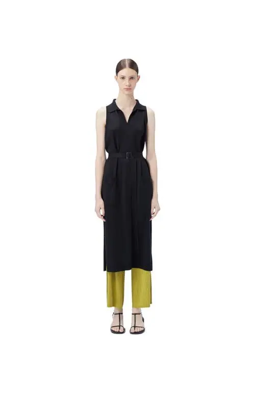 Gobi Cashmere Sleeveless Silk Cashmere Polo Dress - Black