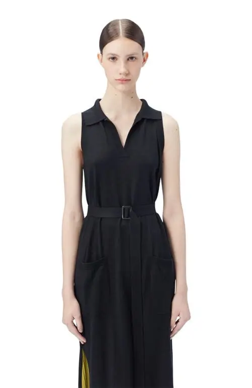 Gobi Cashmere Sleeveless Silk Cashmere Polo Dress - Black