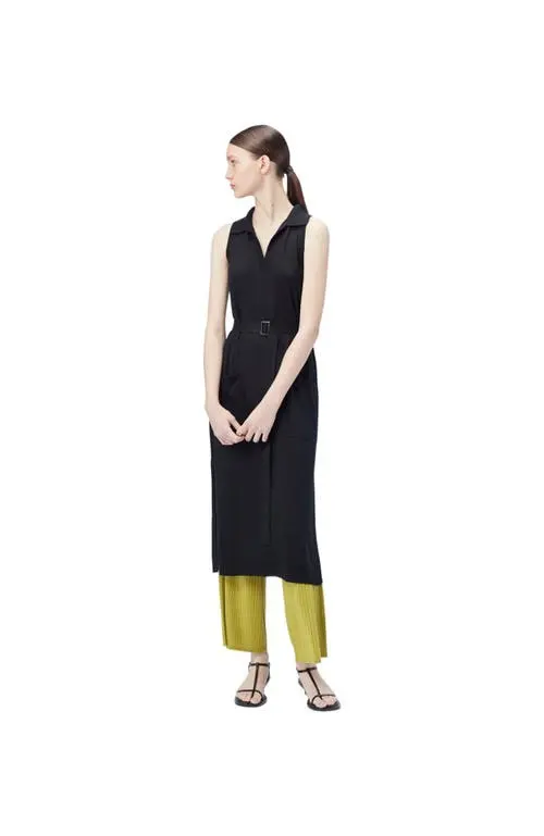 Gobi Cashmere Sleeveless Silk Cashmere Polo Dress - Black