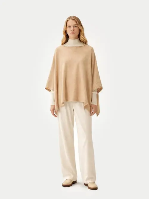 Gobi Cashmere Boat-neck Poncho - Beige