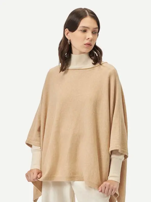Gobi Cashmere Boat-neck Poncho - Beige