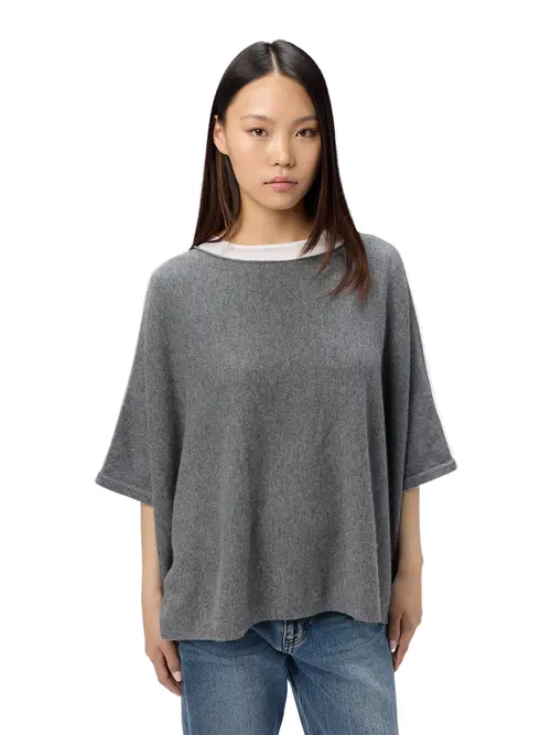 Gobi Cashmere Boat-neck Poncho - Dim Gray