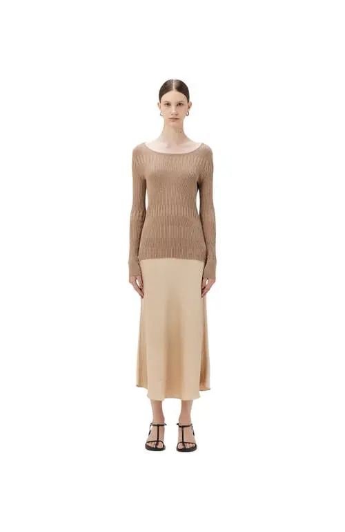 Gobi Cashmere Ribbed Cotton Silk Blend Sweater - Timber Wolf