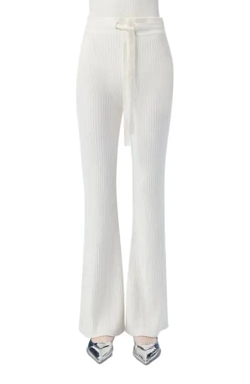 GOBI MONGOLIAN CASHMERE Drawstring Ribbed Cotton Silk Cashmere Blend Flares - Whisper White