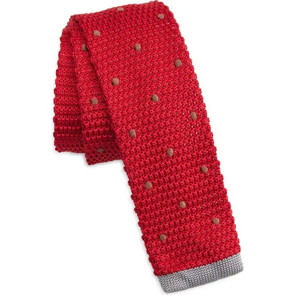 CLIFTON WILSON Polka Dot Knit Silk Tie - Red