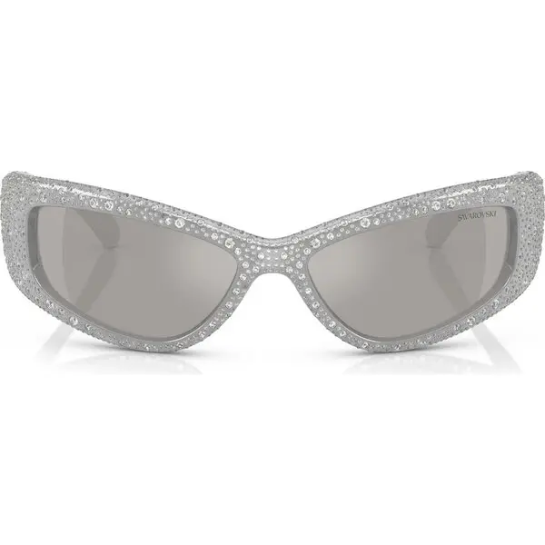 SWAROVSKI 60mm Irregular Sunglasses - Silver Mirror
