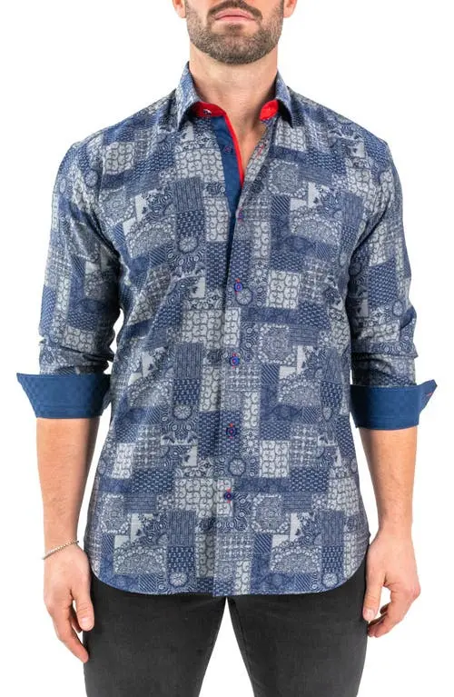 MACEOO Einstein Jacqvosaic Contemporary Fit Cotton Blend Button-up Shirt