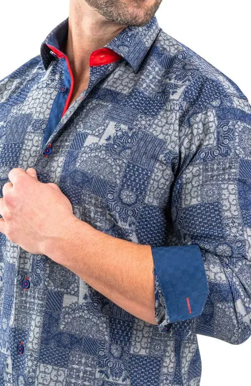 MACEOO Einstein Jacqvosaic Contemporary Fit Cotton Blend Button-up Shirt