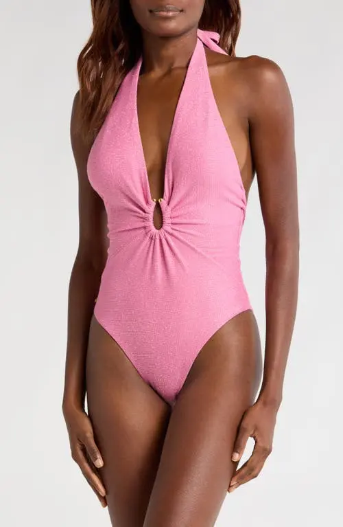 PQ Plunge Halter One-piece Swimsuit - Pink Multi