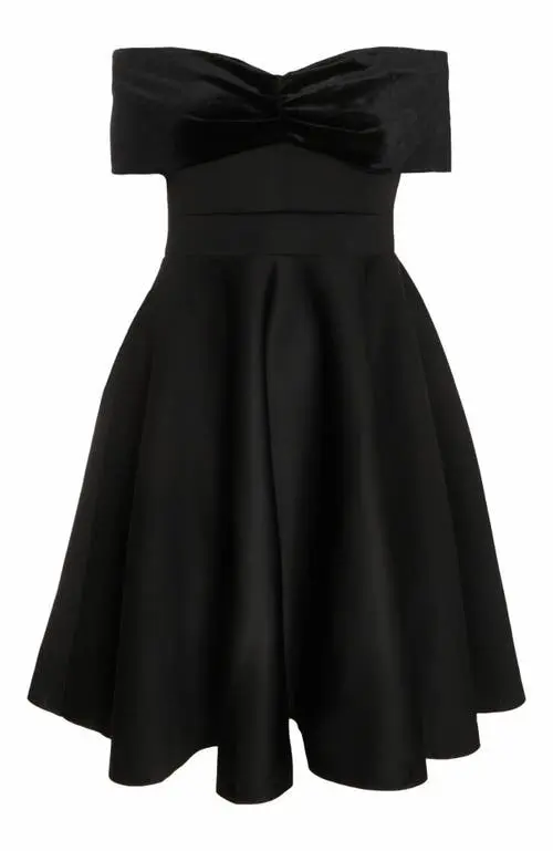 quiz black skater dress QUIZ Women's Velvet and Scuba foam Bardot Skater Dress