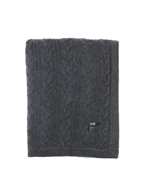 GOBI MONGOLIAN CASHMERE Cable Knit Blanket - Charcoal