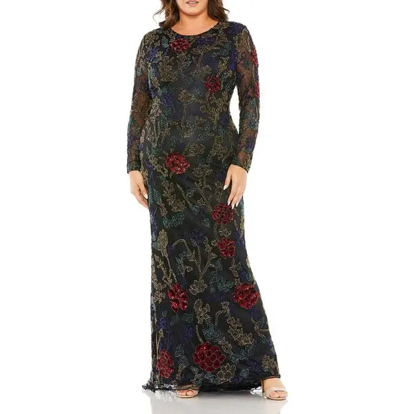 Mac Duggal High Neck Beaded Embellished Gown - Black Multi
