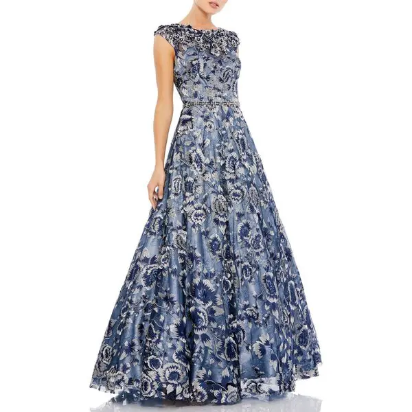Mac Duggal Embellished High Neck Ballgown - Blue