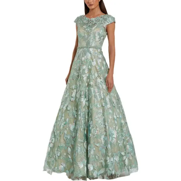 Mac Duggal Embellished High Neck Ballgown - Sage