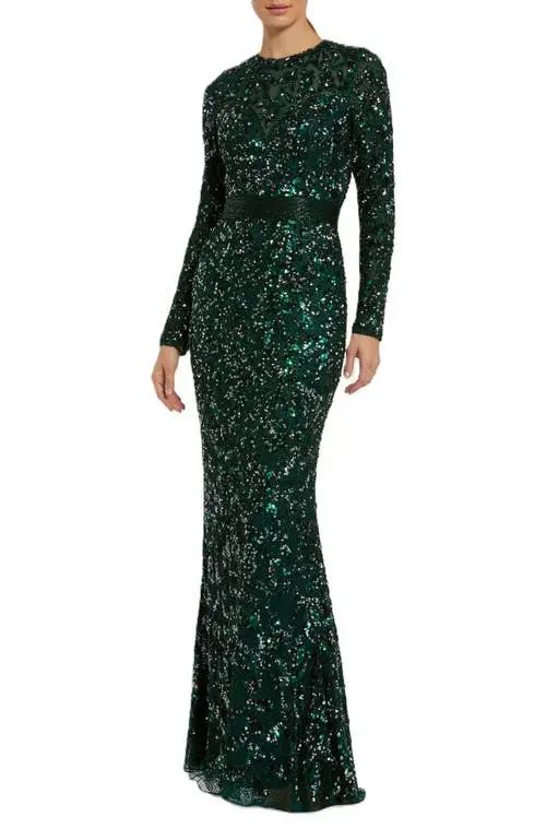 Mac Duggal Embellished Long Sleeve Gown