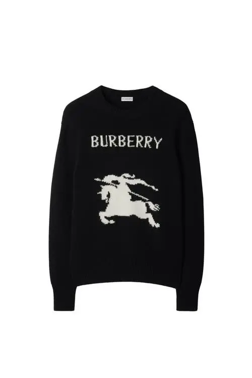 Burberry Equestrian Knight Design Wool Cashmere Sweater - Black