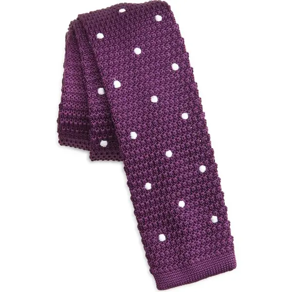 CLIFTON WILSON Polka Dot Knit Silk Tie - Plum