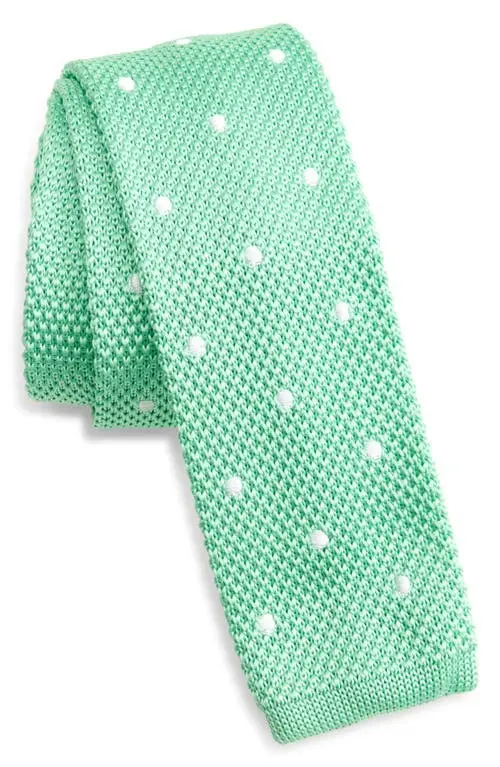 CLIFTON WILSON Polka Dot Knit Silk Tie - Seaform Green