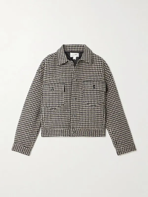 FRAME Houndstooth Tweed Trucker Jacket