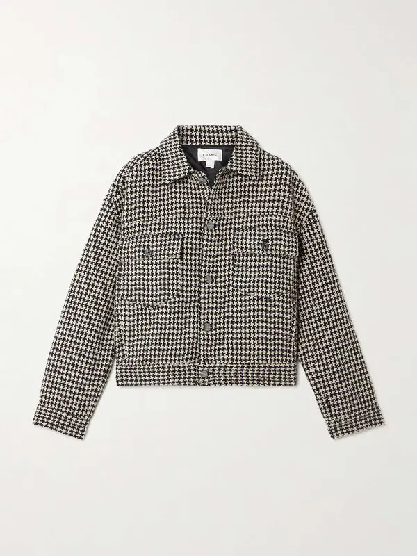FRAME Houndstooth Tweed Trucker Jacket