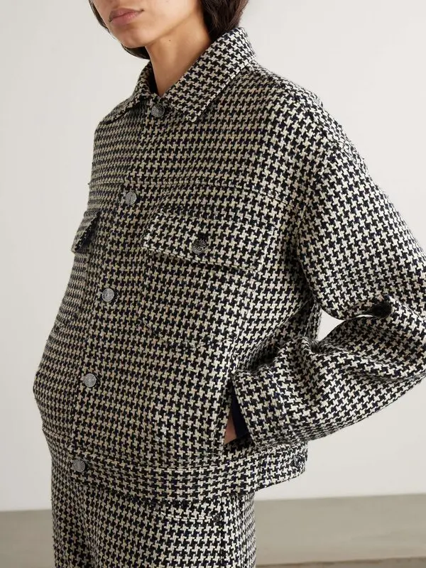 FRAME Houndstooth Tweed Trucker Jacket
