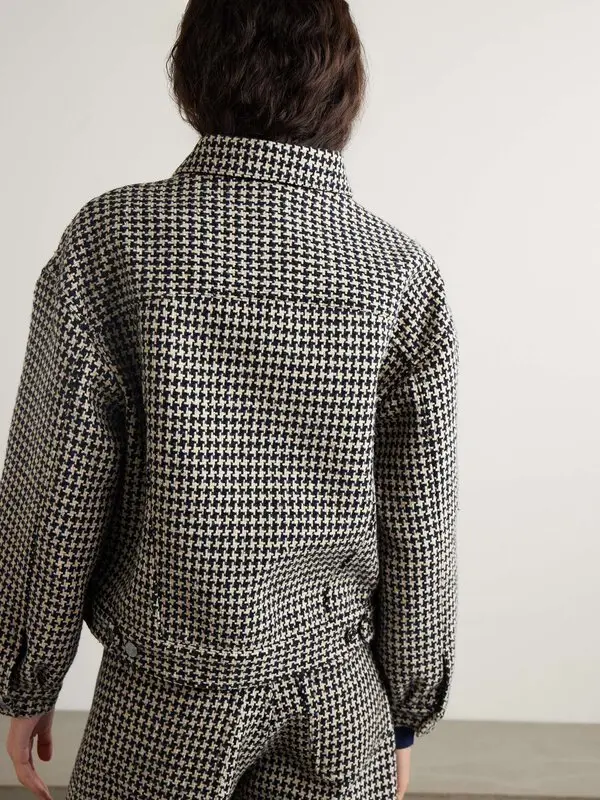 FRAME Houndstooth Tweed Trucker Jacket