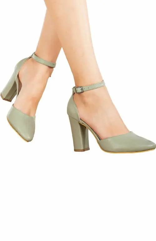 FOREVER & ALWAYS SHOES Gisele High Block Heels With Ankle Strap - Sage Green