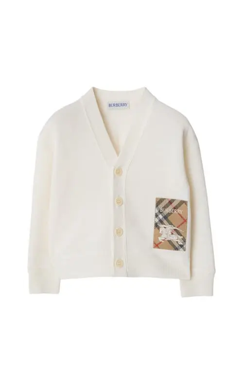 Burberry Check Label Wool Cardigan - Ivory