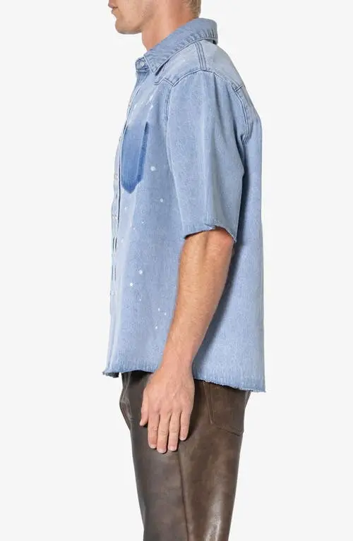 Mnml Oversize Short Sleeve Washed Denim Snap-up Western Shirt