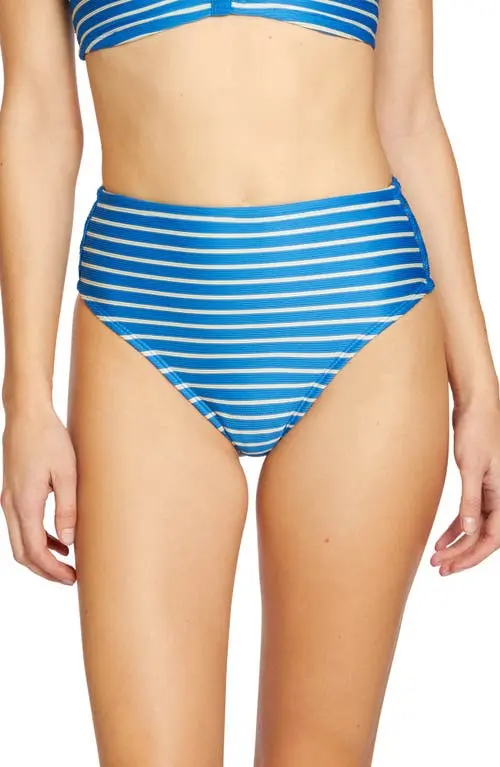 Robin Piccone Parker Stripe Rib Bikini Bottom - Hydra/ Ecru