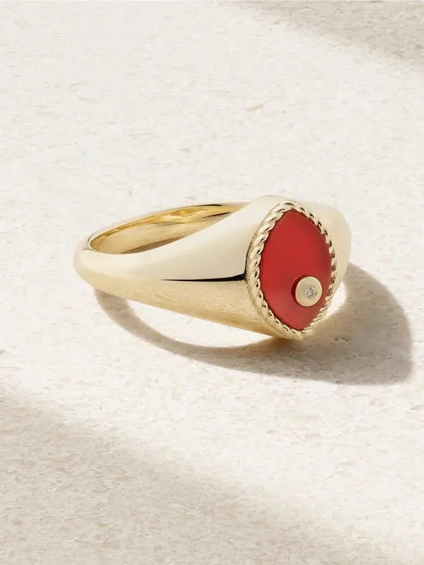 Yvonne Léon Baby Chevalière Marquise Signet Ring - Red