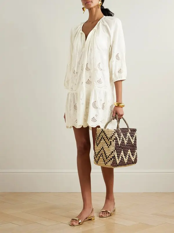 Melissa Odabash Pearl Crochet-Trimmed Embroidered Cotton-Voile Mini Dress  In Ivory - 40% Off | Editorialist