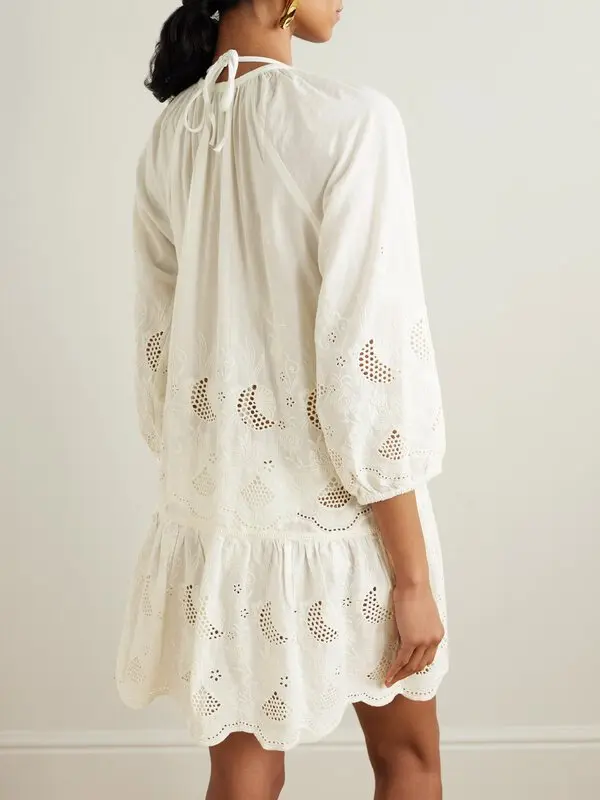 Melissa Odabash Pearl Crochet-Trimmed Embroidered Cotton-Voile Mini Dress  In Ivory - 40% Off | Editorialist