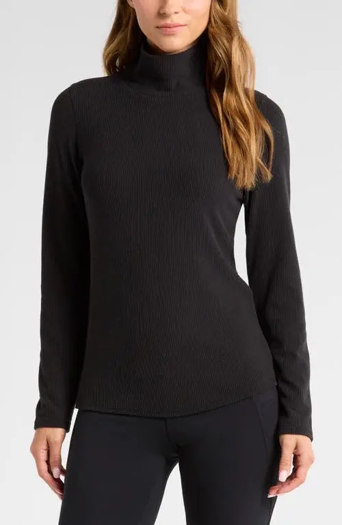 Zella Cozy Ribbed Mock Neck Top - Black