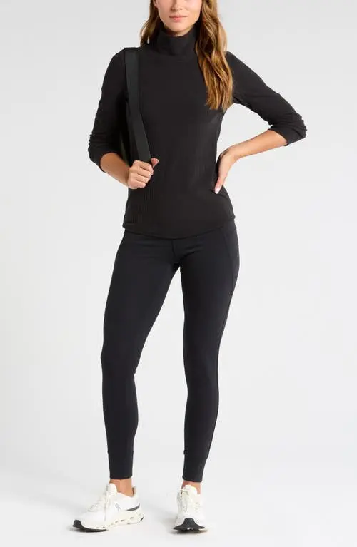 Zella Cozy Ribbed Mock Neck Top - Black
