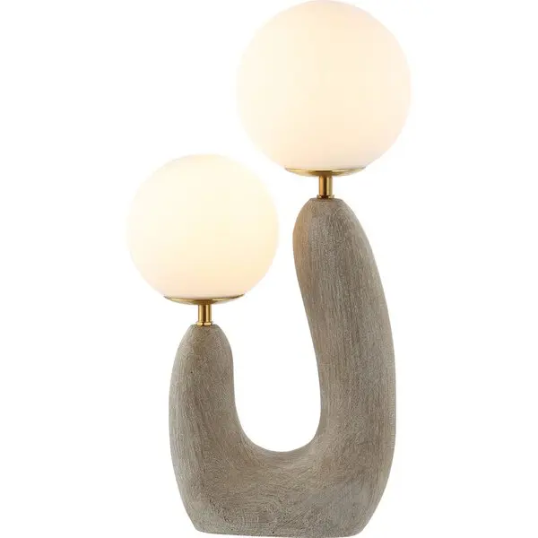 JONATHAN Y Oona 2-light Mid-century Scandinavian Resin/iron/frosted Glass Cactus Led Table Lamp - Gray Wood Finish/brass Gold