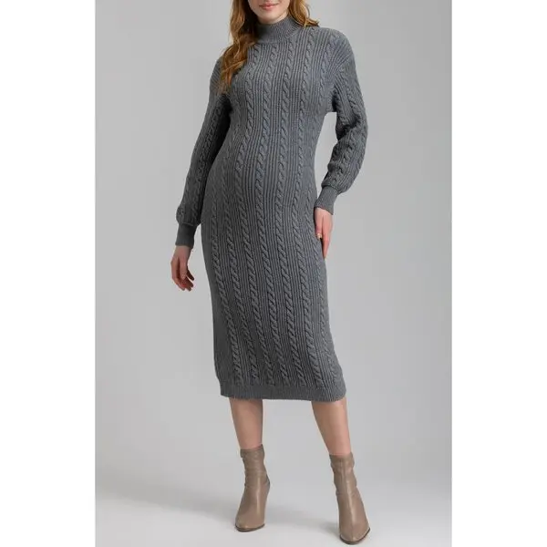 PIETRO BRUNELLI Turtleneck Ribbed Sweater Dress - Light/pastel Grey