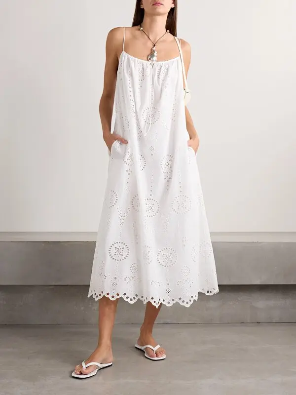 Matteau Tie-detailed Broderie Anglaise Cotton Midi Dress