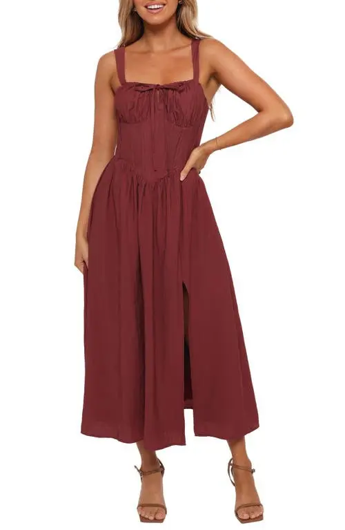 PETAL & PUP Sofie Corset Midi Dress - Brick