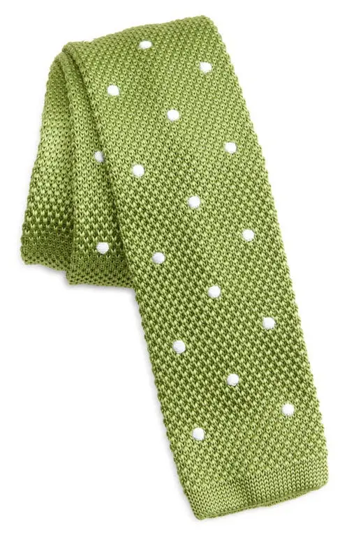 CLIFTON WILSON Polka Dot Knit Silk Tie - Mossgreen