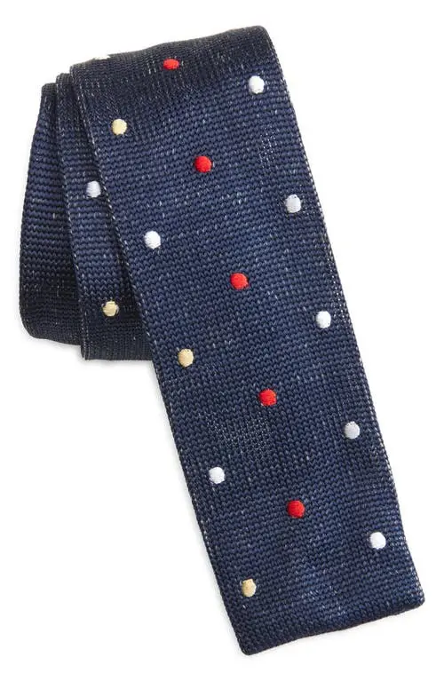 CLIFTON WILSON Polka Dot Knit Silk Tie - Denim