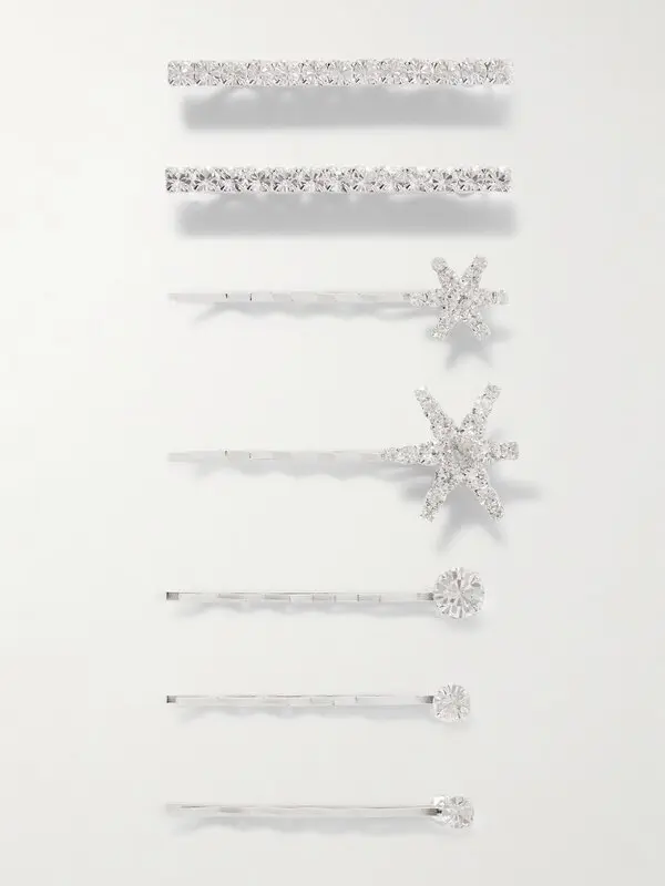 JENNIFER BEHR Luzia Swarovski Crystal Hair Slides Set Of Seven - Silver