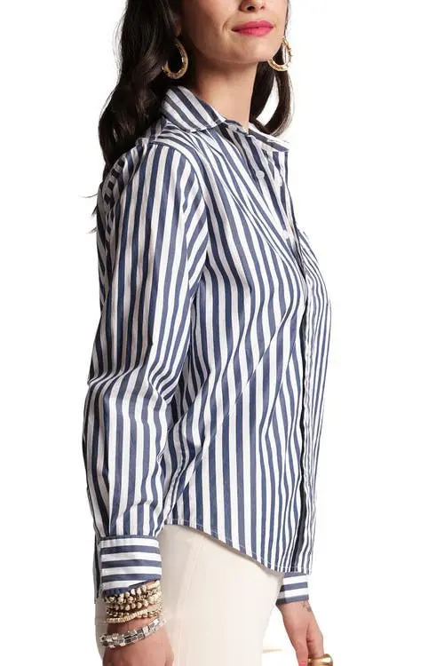 FRANCES VALENTINE Striped Button-down Shirt - Navy/white