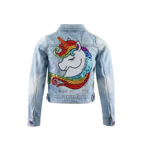 LOLA + THE BOYS Denim Jacket With Sequined Unicorn