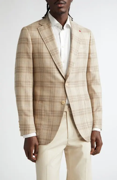 Isaia Domenico Plaid Silk & Cashmere Sport Coat - Light Beige