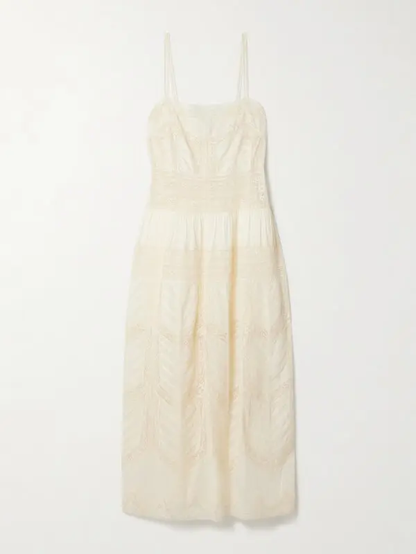 arrange cotton voile maxi dress with lace trim in ivory Zimmermann Acacia Lace-Trimmed Cotton-Voile Maxi Dress In Cream - 40% Off