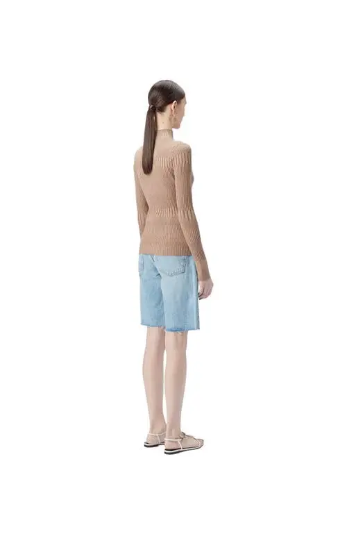 Gobi Cashmere High-neck Ribbed Cotton, Silk, And Cashmere Blend Sweater - Timber Wolf