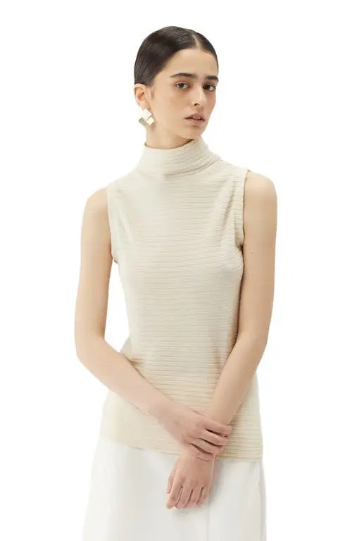 GOBI MONGOLIAN CASHMERE Cashmere Silk Turtleneck Knitted Top - Marshmallow